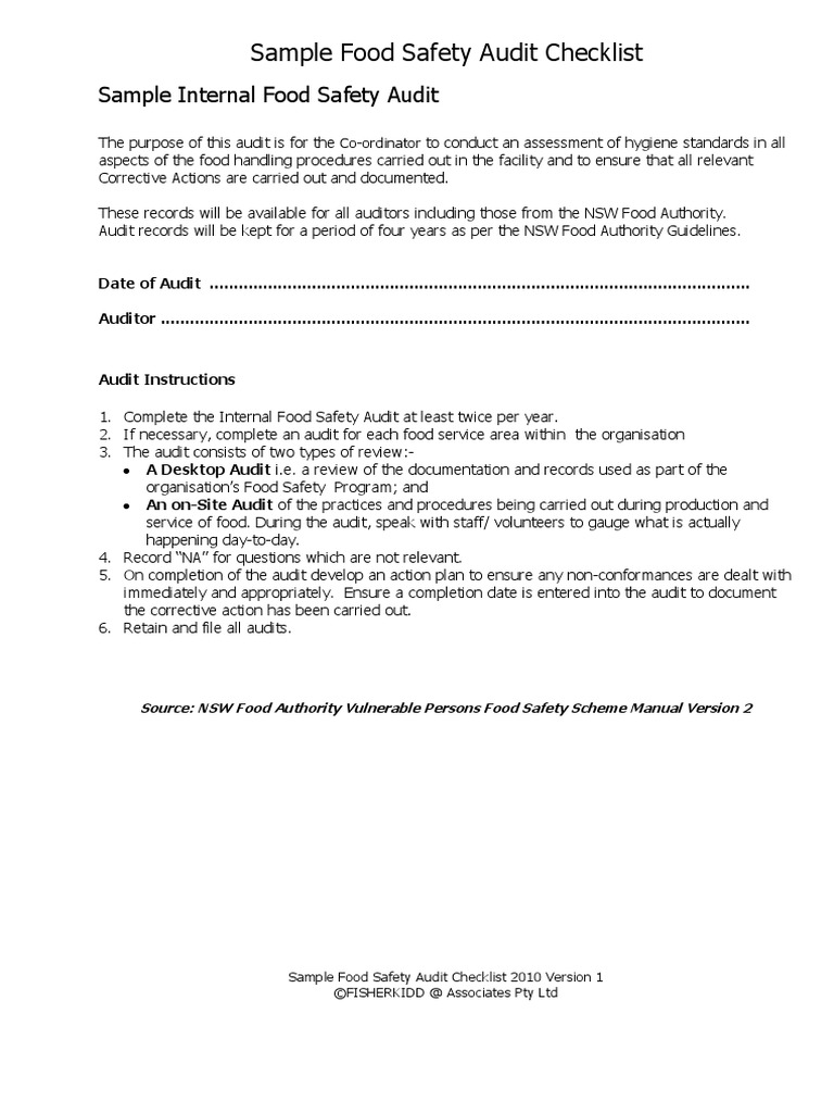 Food Safety Inspection Checklist-1 | PDF | Hygiene | Food Safety