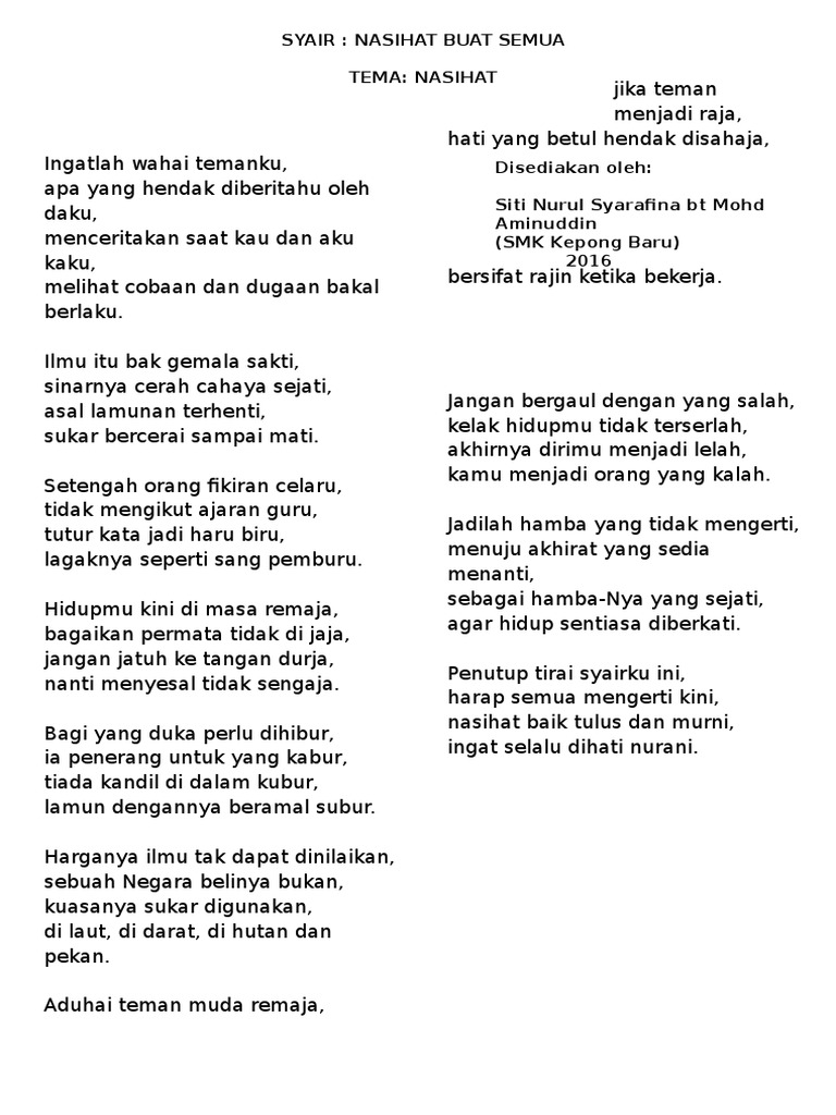 Syair Nasihat Buat Semua | PDF