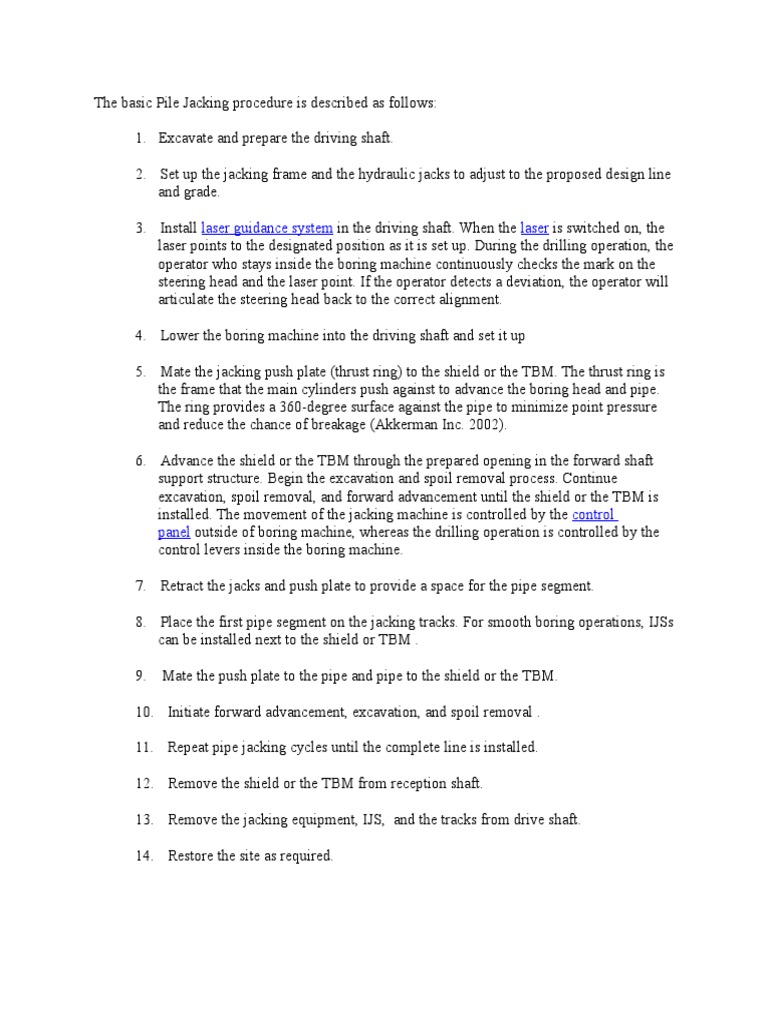 Method Statement Pipe Jacking | PDF