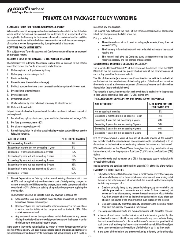 Private Car Insurance Policy Details | PDF | Indemnity | Insurance