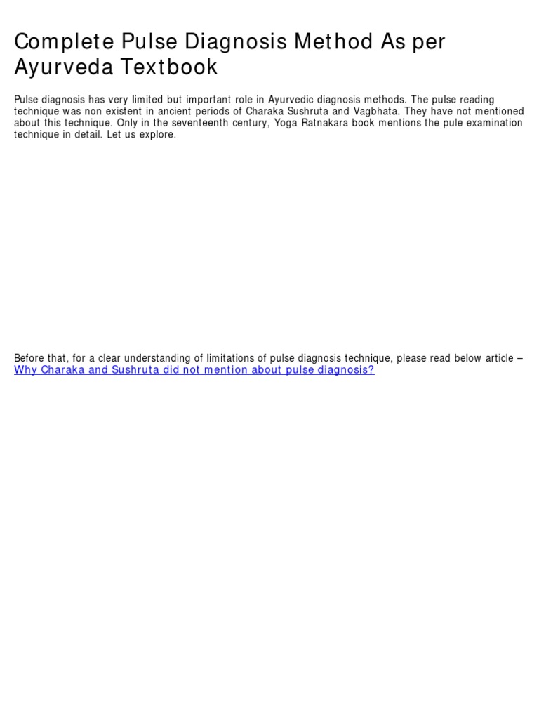 Complete Pulse Diagnosis Methods | PDF | Ayurveda | Medicine