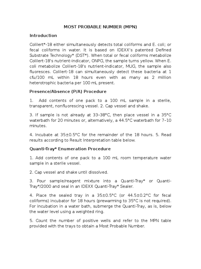 Most Probable Number | PDF
