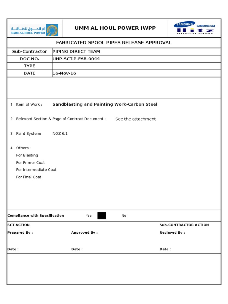Umm Al Houl Power Iwpp: Fabricated Spool Pipes Release Approval | PDF