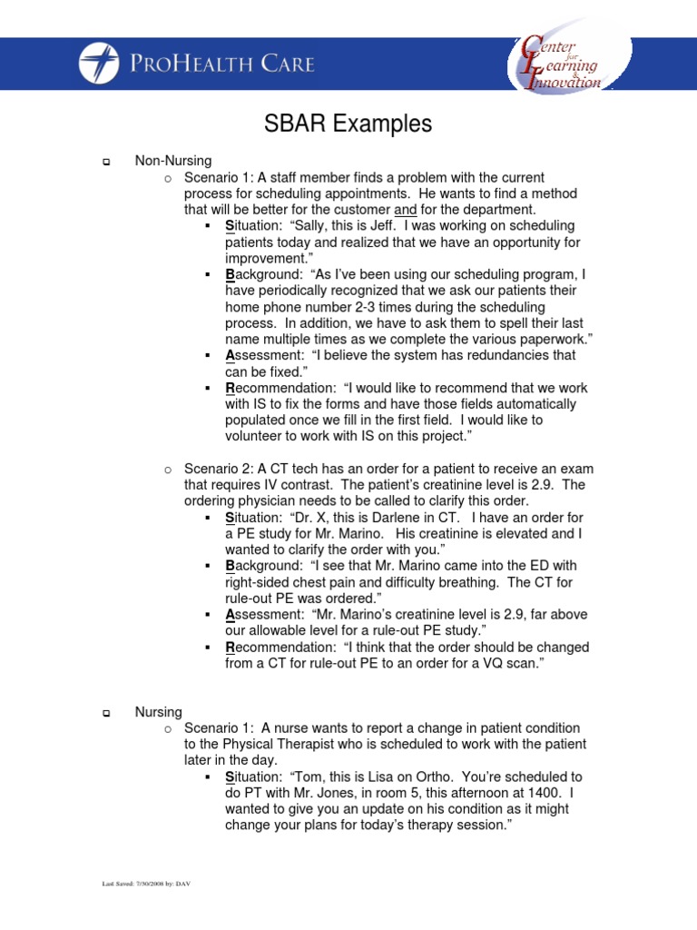 Sbar Template Staff to Staff | Surgery | Medicine