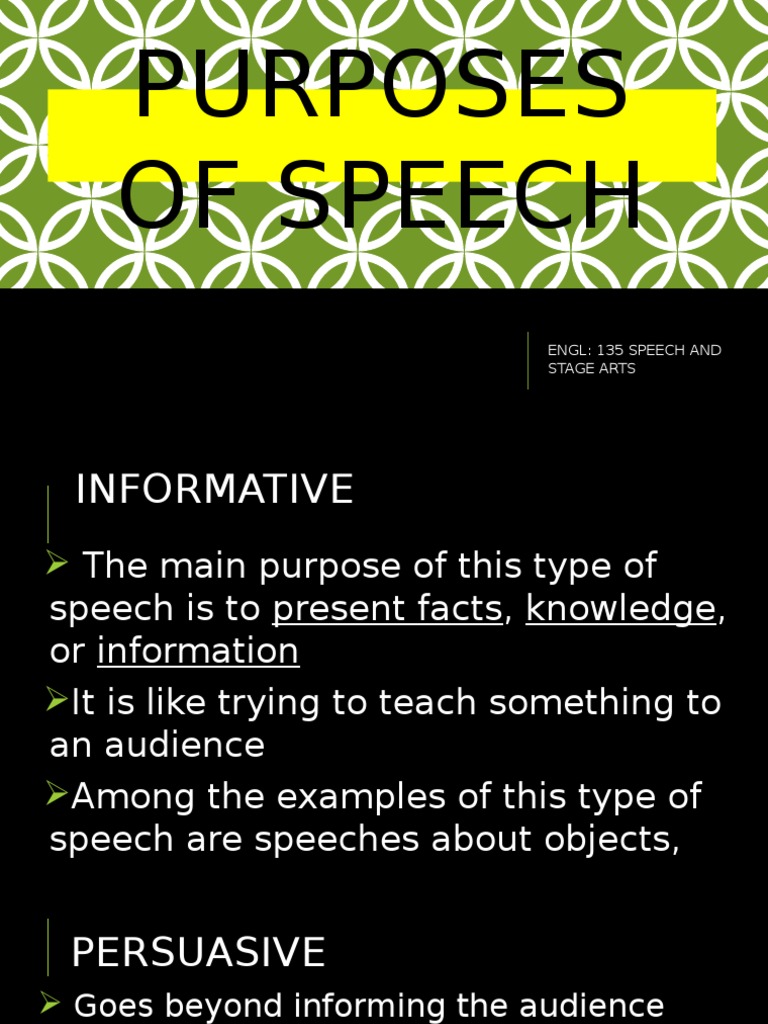 Purposes of Speech | Public Speaking | Audience