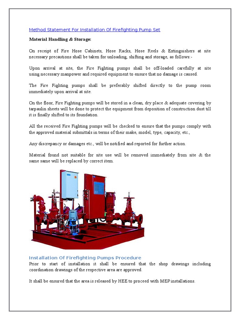 Method Statement for Installation of Firefighting Pump Set | Pump | Valve