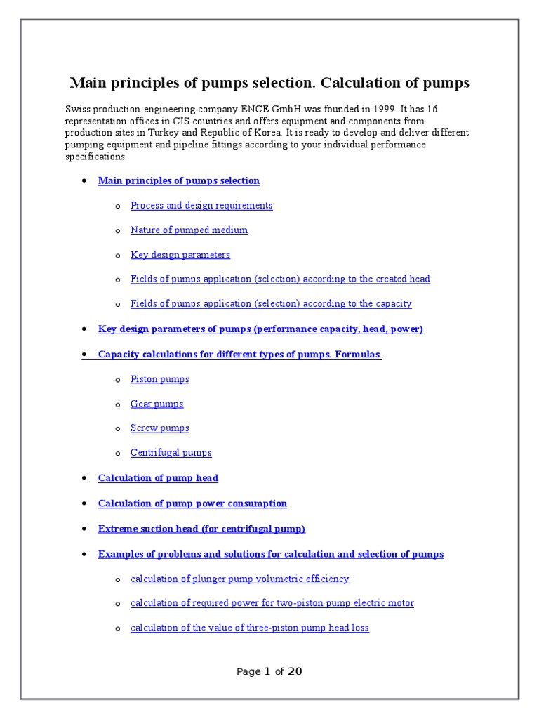 Main Principles of Pumps Selection | PDF | Pump | Gear