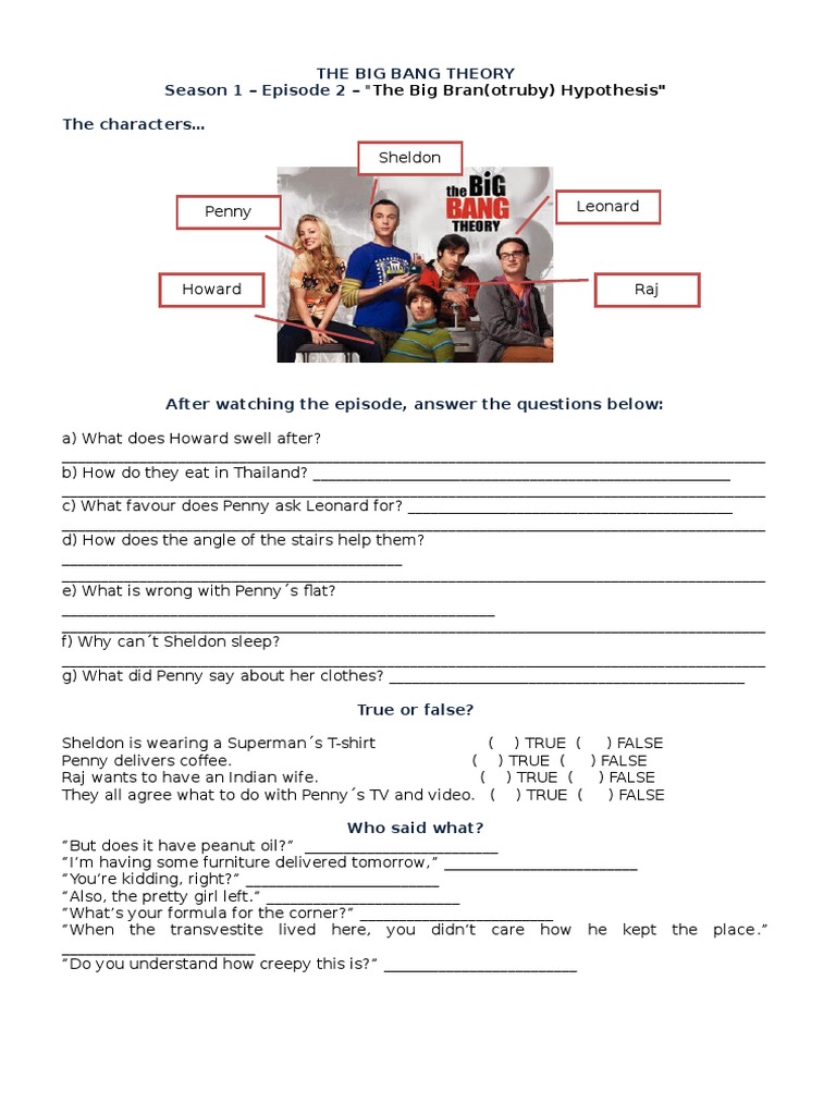 The Big Bang Theory Season 1 - Episode 2 - The Characters | PDF