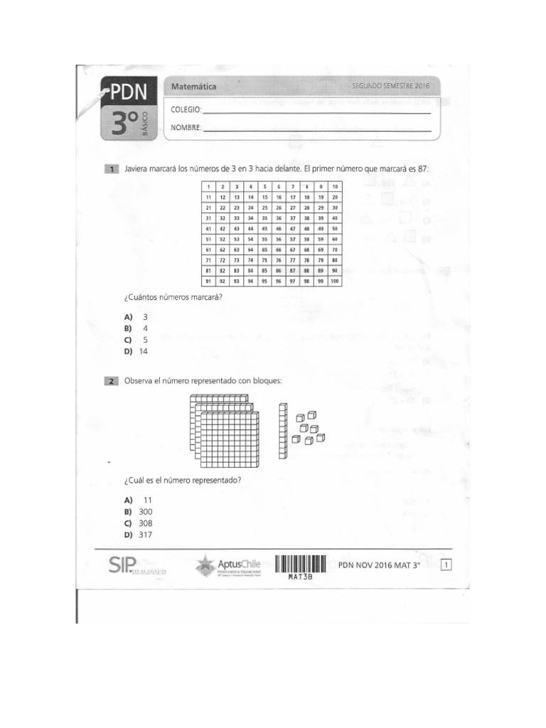 Prueba Matemática Aptus | PDF