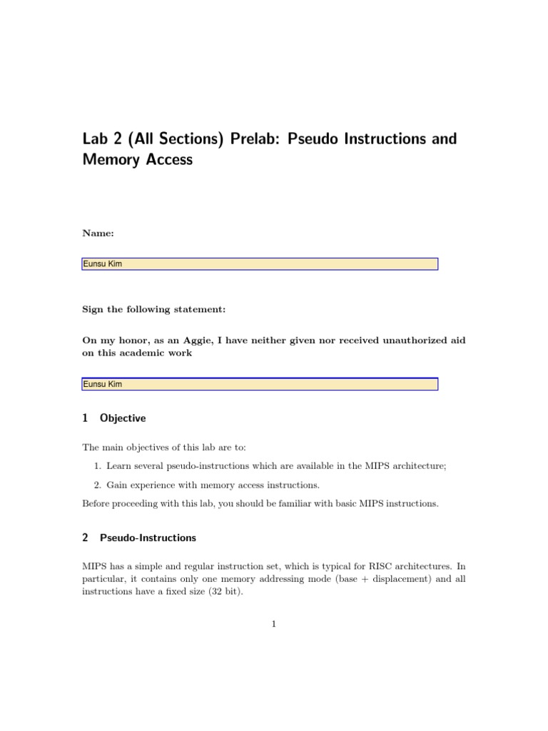 Pre Lab 02 | PDF | Mips Instruction Set | Instruction Set