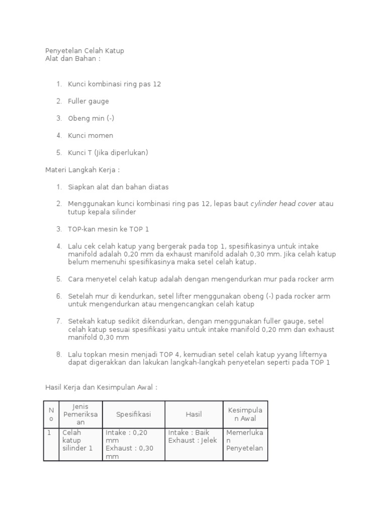 Penyetelan Celah Katup | PDF