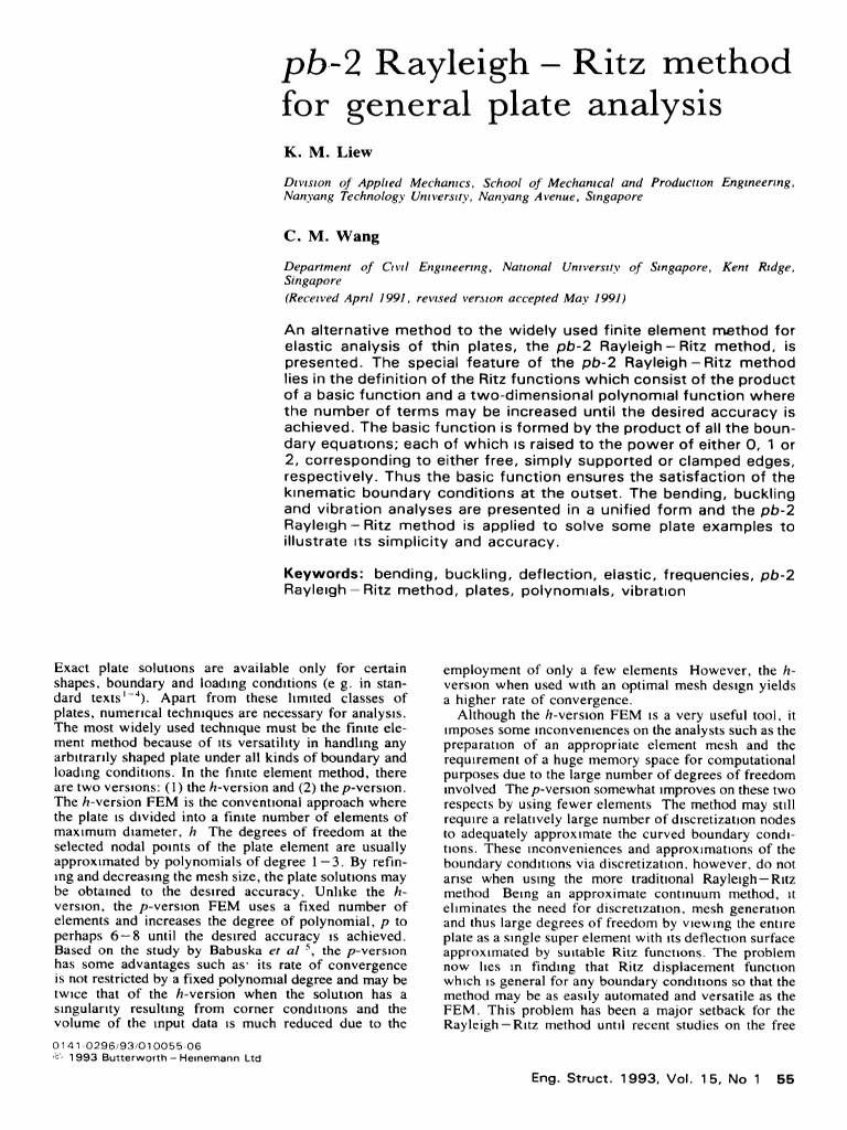Pb 2 Rayleigh Ritz Method For General Plate Analysis 1993 Download Free Pdf Finite Element 