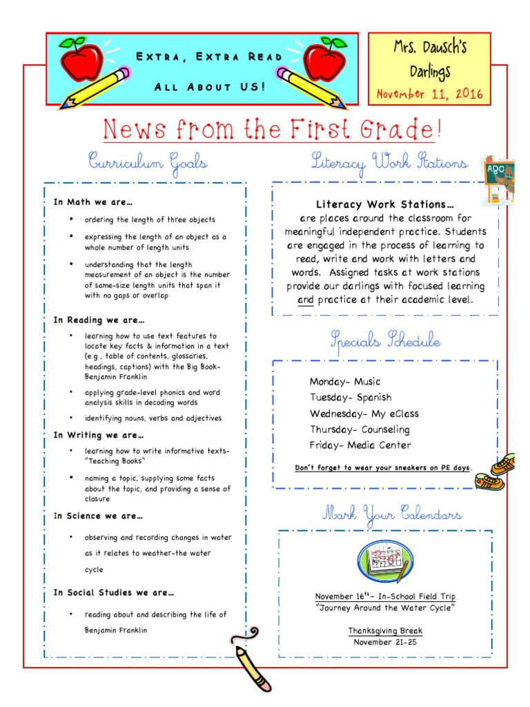 First Grade Curriculum Update November | PDF