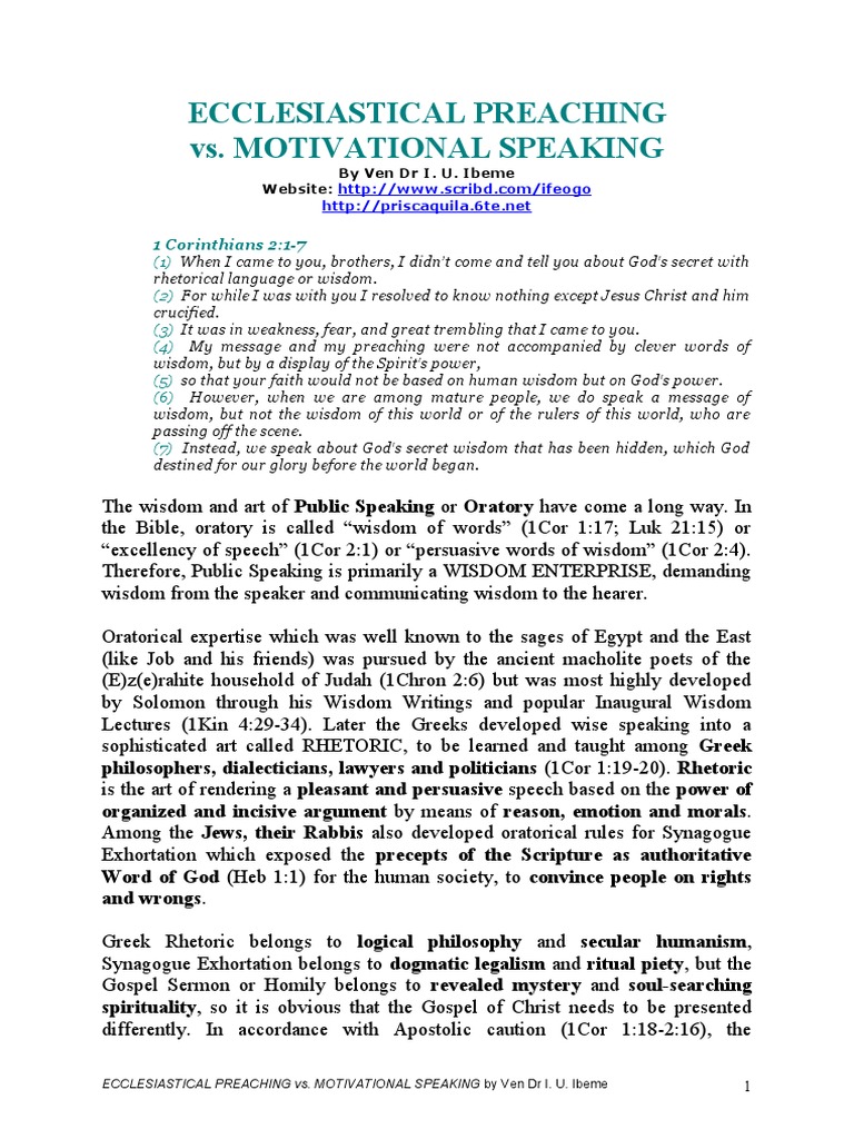 Ecclesiastical Preaching vs. Motivational Speaking | PDF | Sermon ...