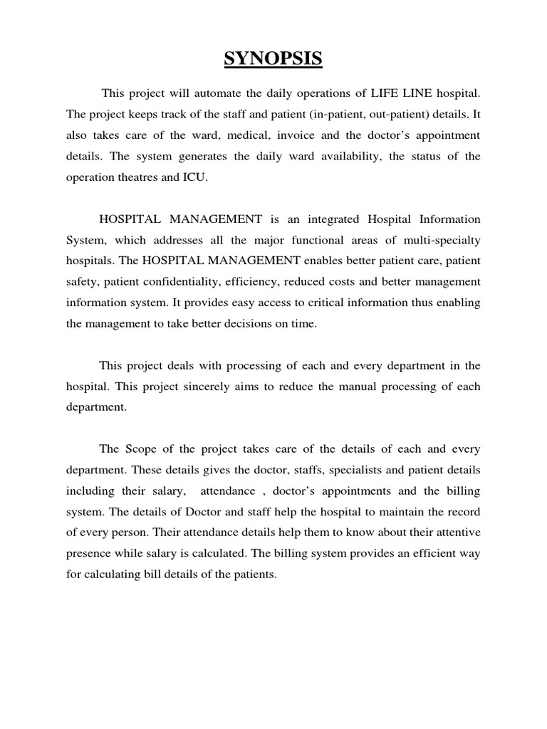 Synopsis: Also Takes Care of The Ward, Medical, Invoice and The Doctor ...