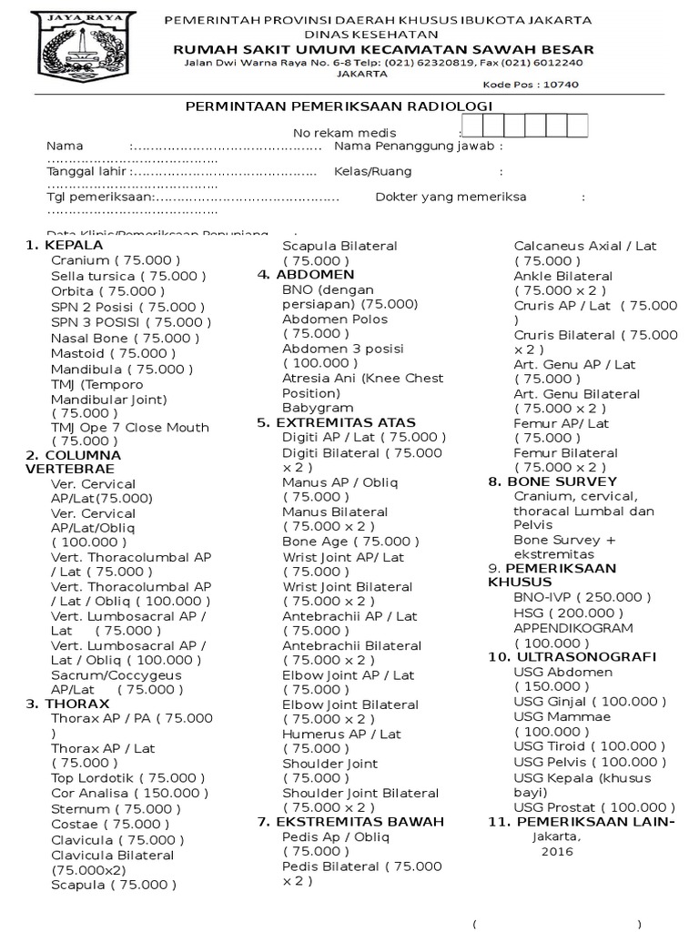 Form Pemeriksaan Radiologi Sabes | PDF