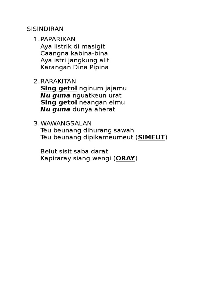Contoh Sisindiran dan Rarakitan Sunda | PDF