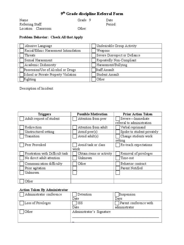 9th Grade Discipline Referral Form Edited | PDF
