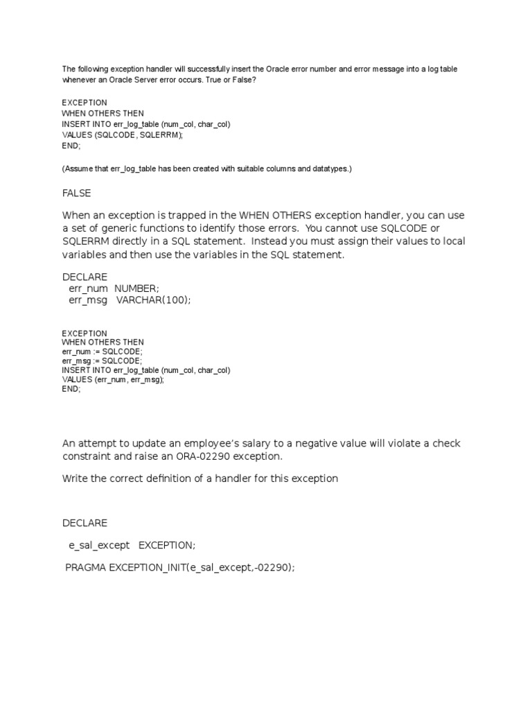 PL/SQL Exception Handling Guide | PDF