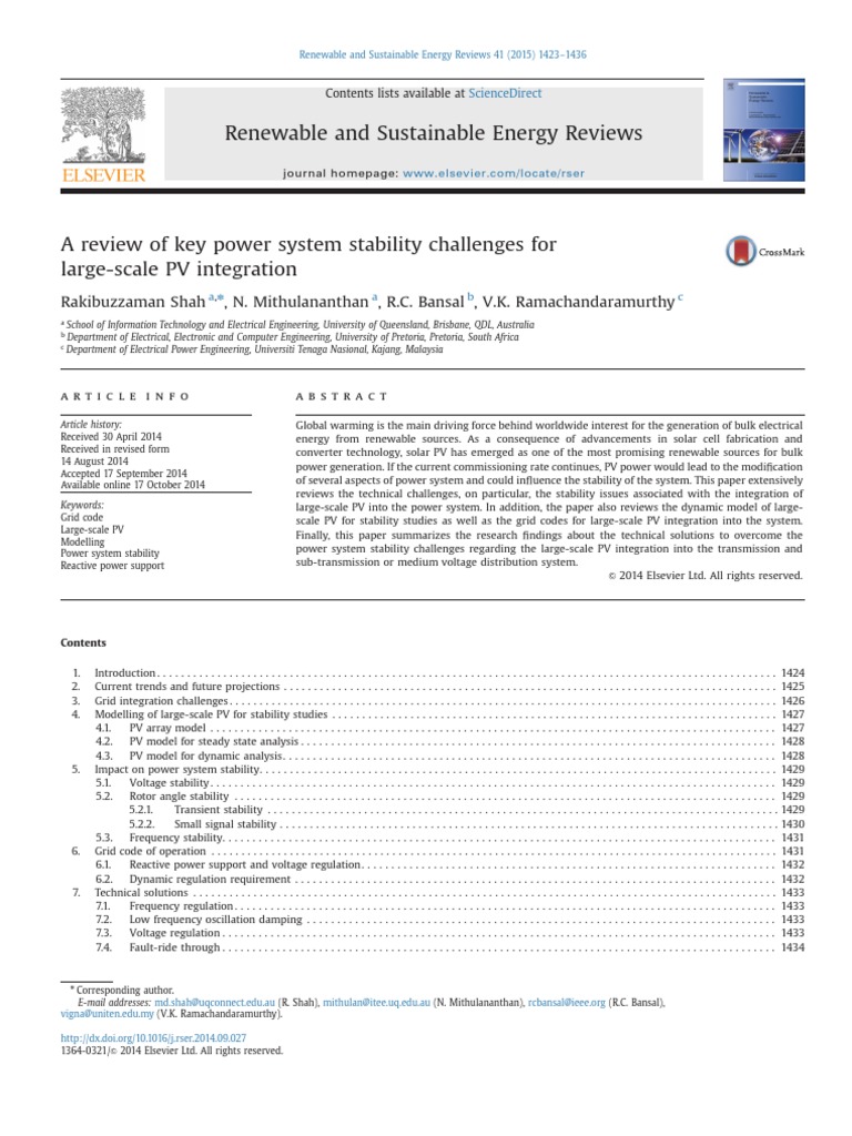 A Review of Key Power System Stability Challenges For Large-Scale PV ...