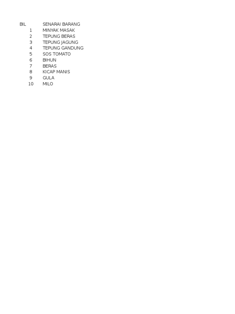 Senarai Barang Runcit | PDF