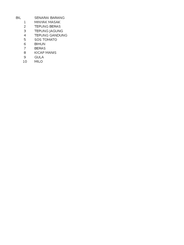 Senarai Barang Runcit | PDF