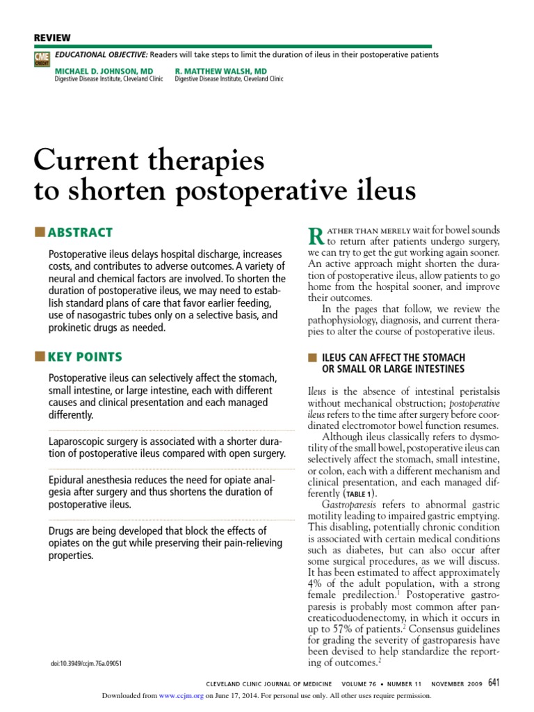 Current TX To Shorten Post Op Ileus | PDF | Nausea | Opioid