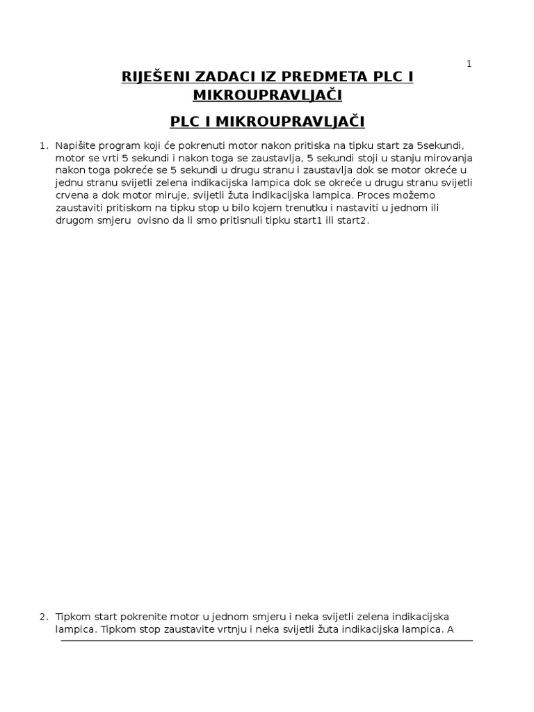 Zadaci Za Vježbu Iz Predmeta PLC | PDF