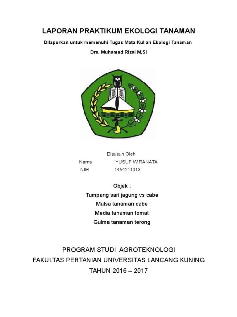 Laporan Praktikum Ekologi Tanaman (Cover) | PDF