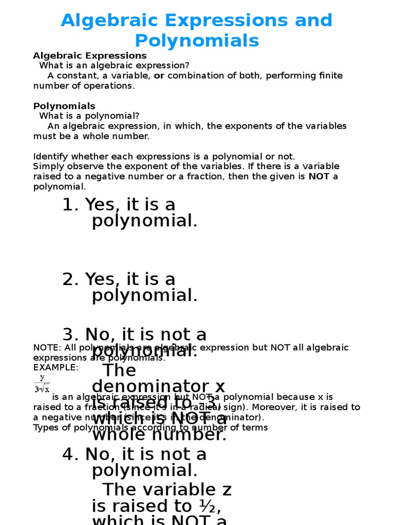 Algebraic Expressions | PDF | Polynomial | Computational Science