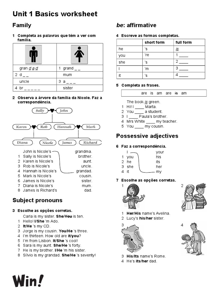 Kids' Family and Grammar Worksheet | PDF