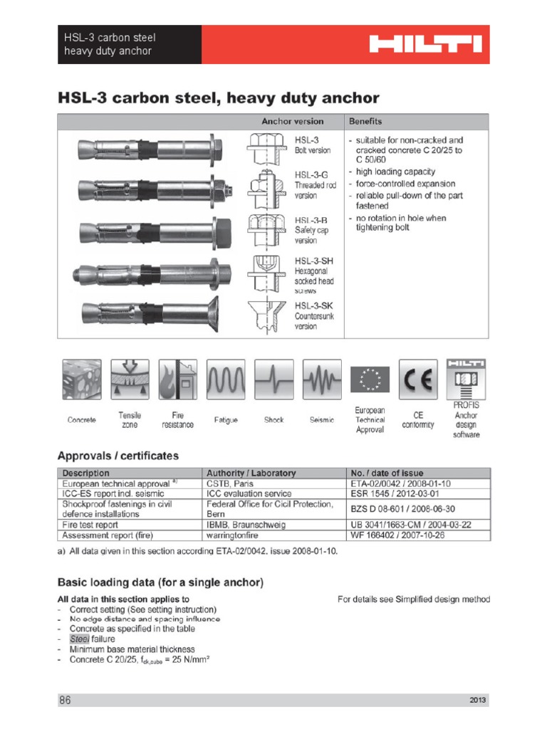 2013 86 HSL-3 Carbon Steel Heavy Duty Anchor | PDF