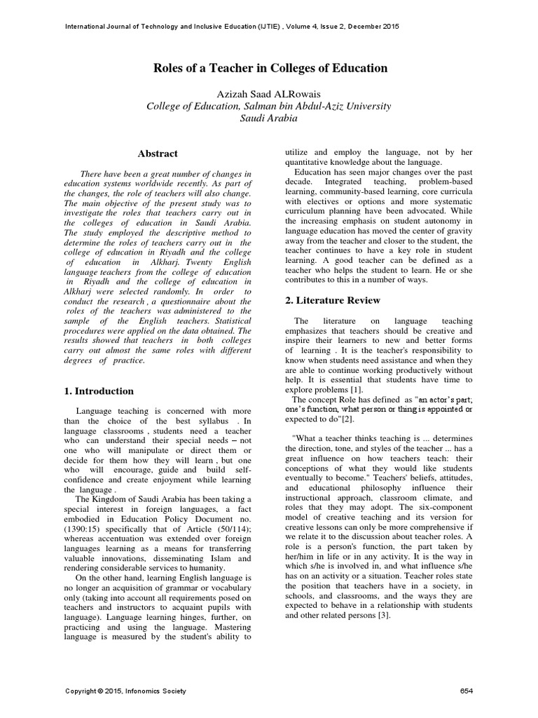 Roles of A Teacher in Colleges of Education | PDF | Teachers | Hypothesis