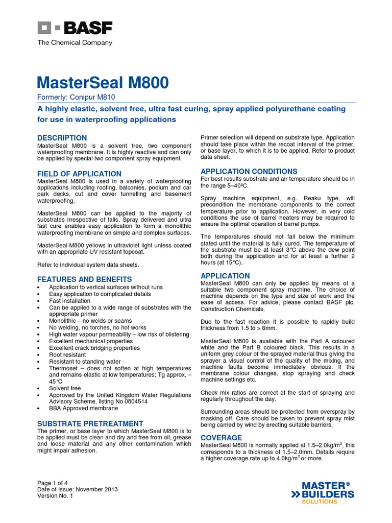 BASF MasterSeal M 800 | PDF | Shelf Life | Industries