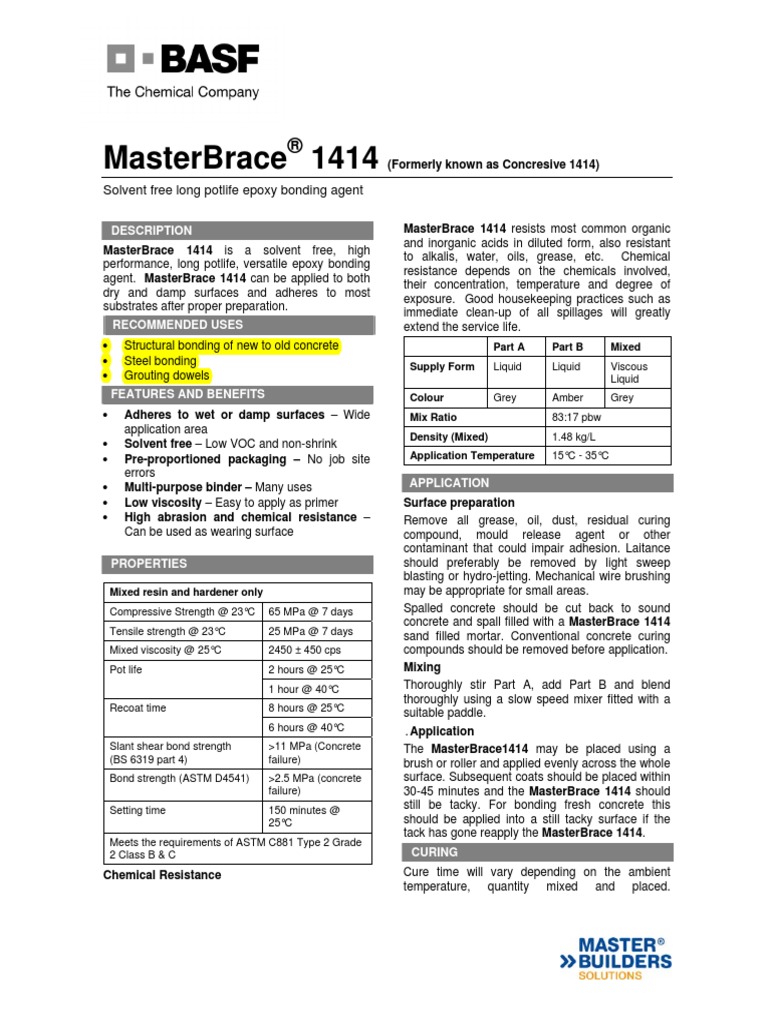 Basf Masterbrace 1414 Tds PDF | PDF | Epoxy | Concrete