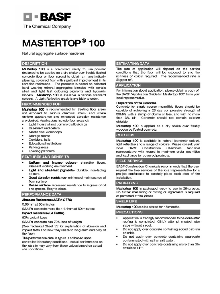Mastertop 100 PDF | PDF | Wear | Concrete