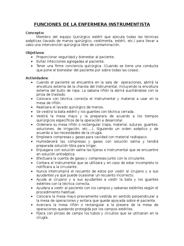 Funciones de La Enfermera Instrumentista | PDF | Lavado de manos | Cirugía