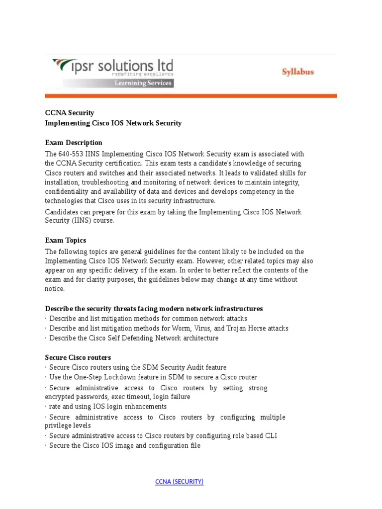 CCNA Security Implementing Cisco IOS Network Security Exam Description | PDF | Cisco ...
