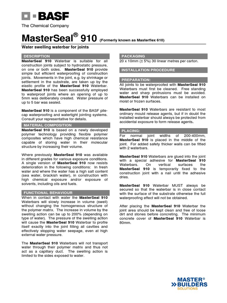 MasterSeal 910 | Adhesive | Safety