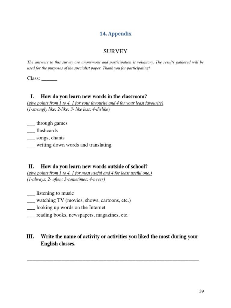 Survey - Vocabulary | PDF