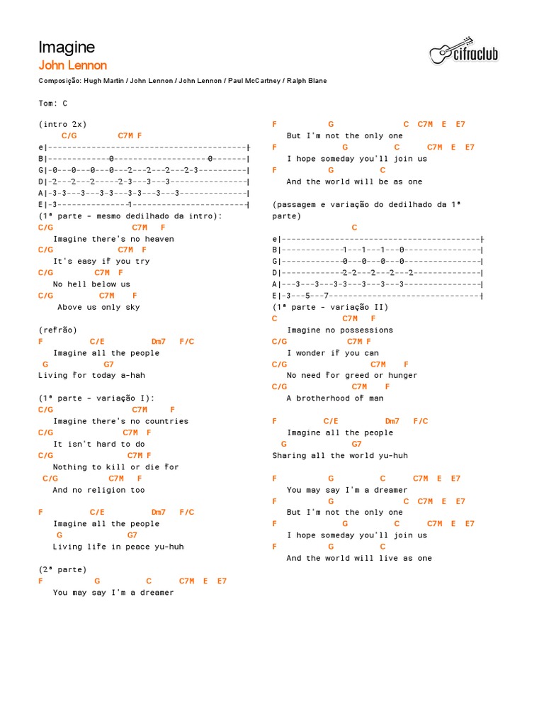Guitar Chords for "Imagine" by Lennon | PDF