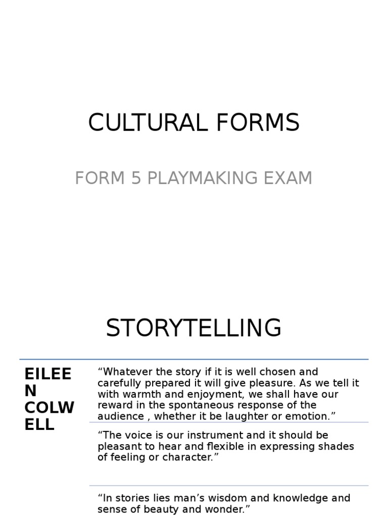 Cultural Forms: Form 5 Playmaking Exam | PDF | Traditional Stories ...