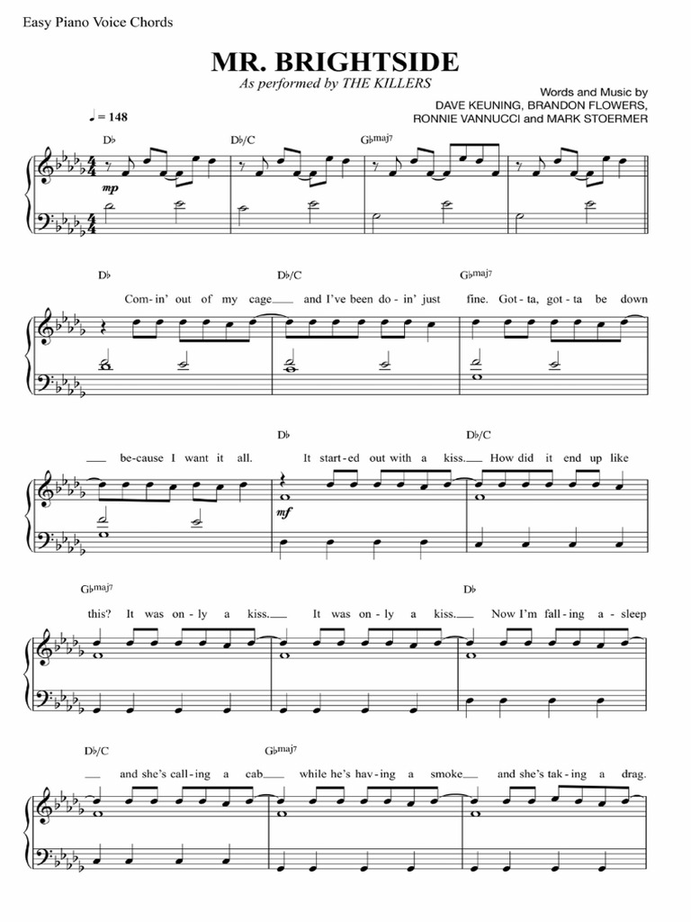 MR Brightside Piano Sheet | PDF
