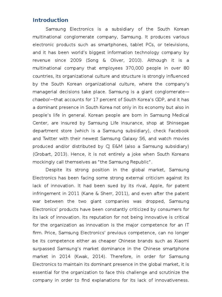 Samsung's Organizational Structure and Culture Limit Innovation | PDF ...