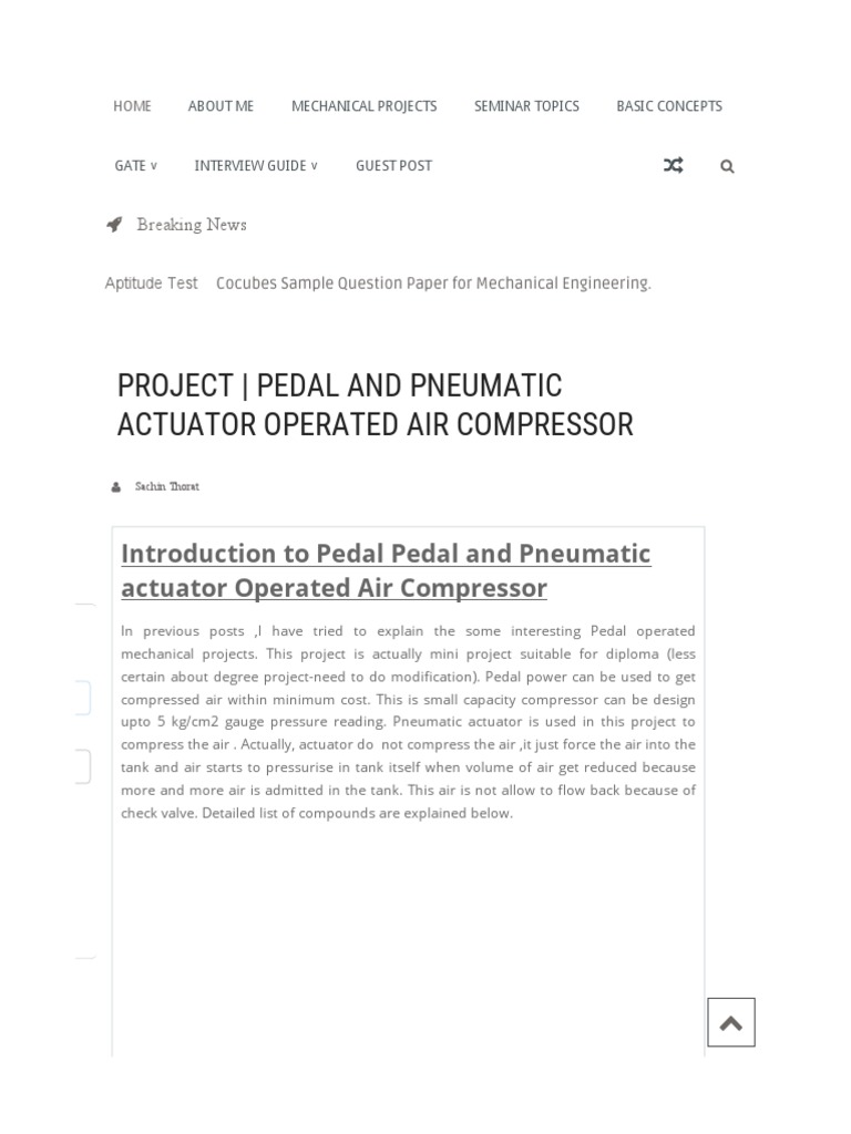 Pedal and Pneumatic Actuated Air Compressor Project Guide | PDF | Valve ...