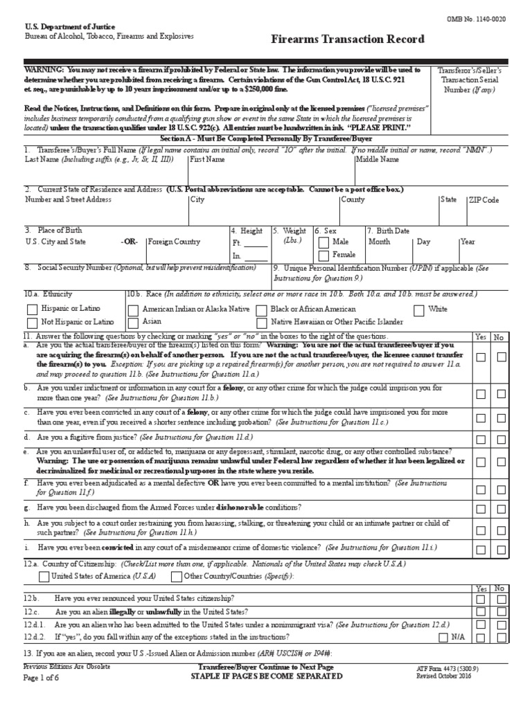 ATF Form 4473, Firearms Transaction Record Has Been Revised 2016-2017 ...