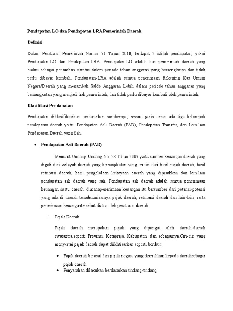 Pendapatan LO Dan Pendapatan LRA Pemerintah Daerah | PDF