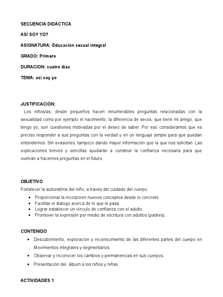 Proyecto Asì Soy Yo | PDF | Educación sexual | Adultos