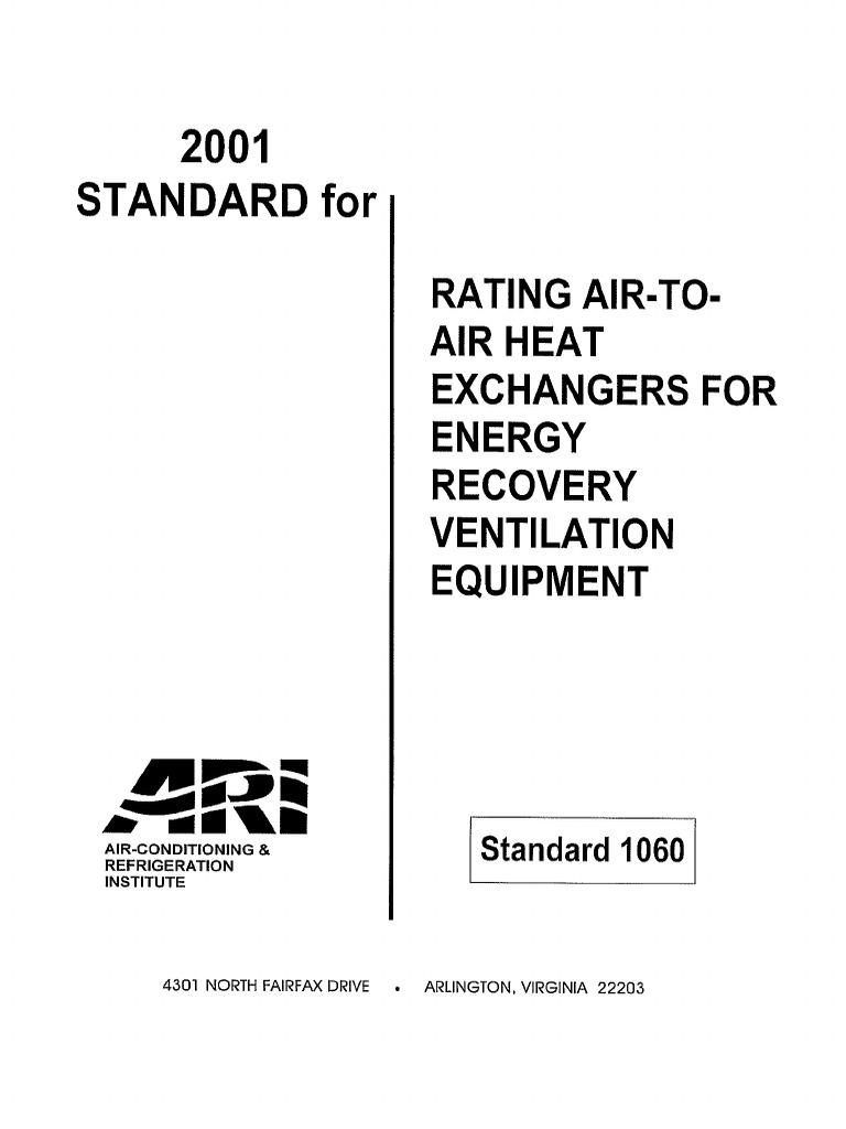 ARI Standard 1060 - Air To Air HXs For Energy Recovery Ventilation ...