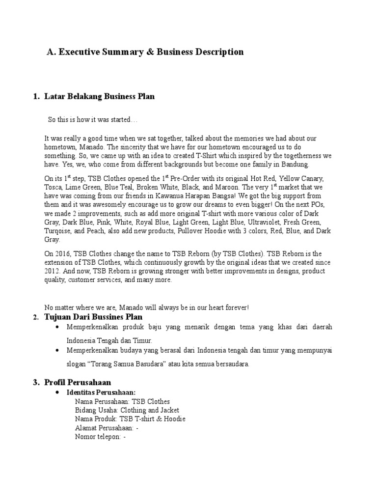 A. Executive Summary & Business Description: 1. Latar Belakang Business ...